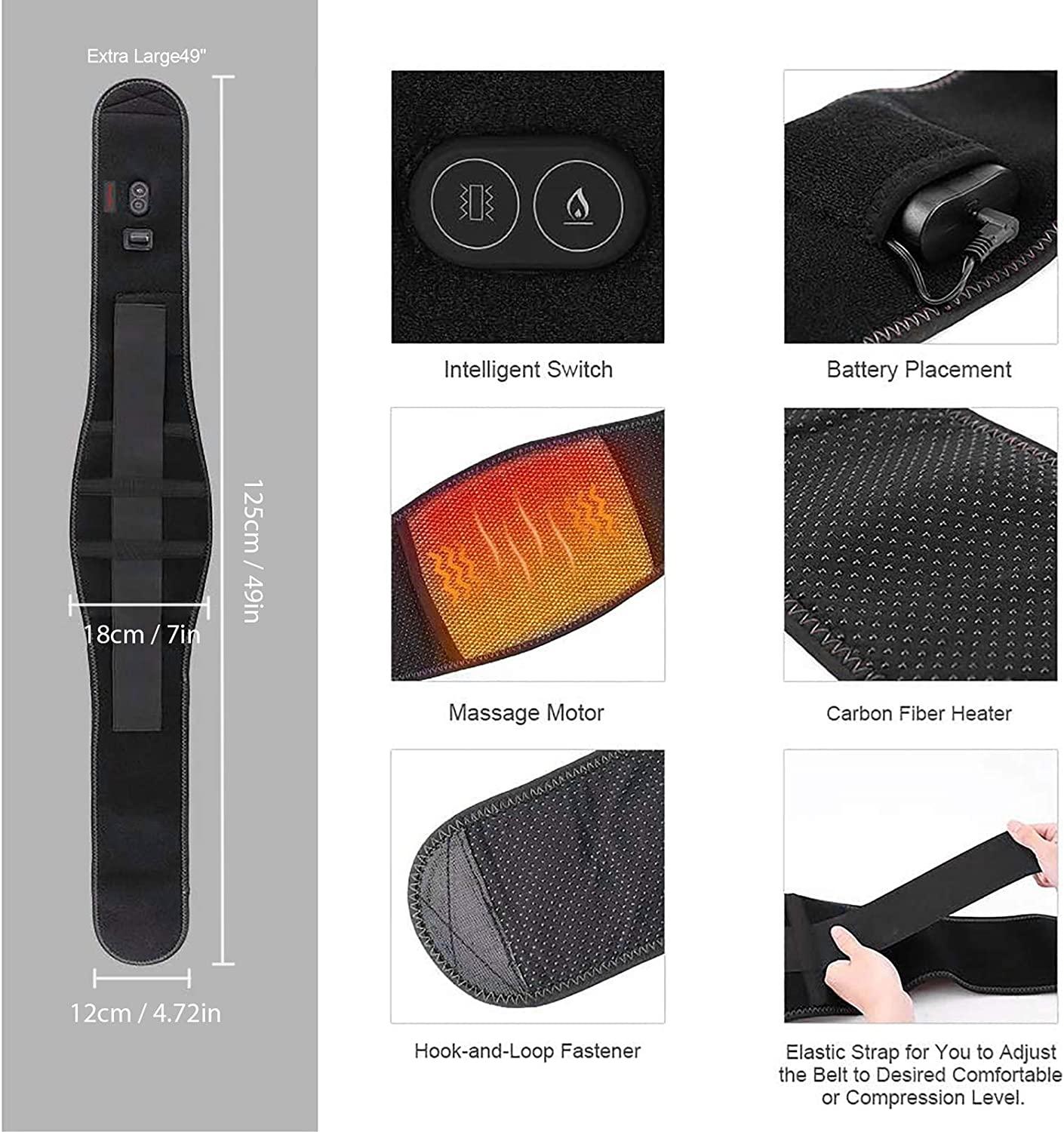 Cordless Heating Pad Back Brace with Heat & Massage - 49 Heated Belt ...