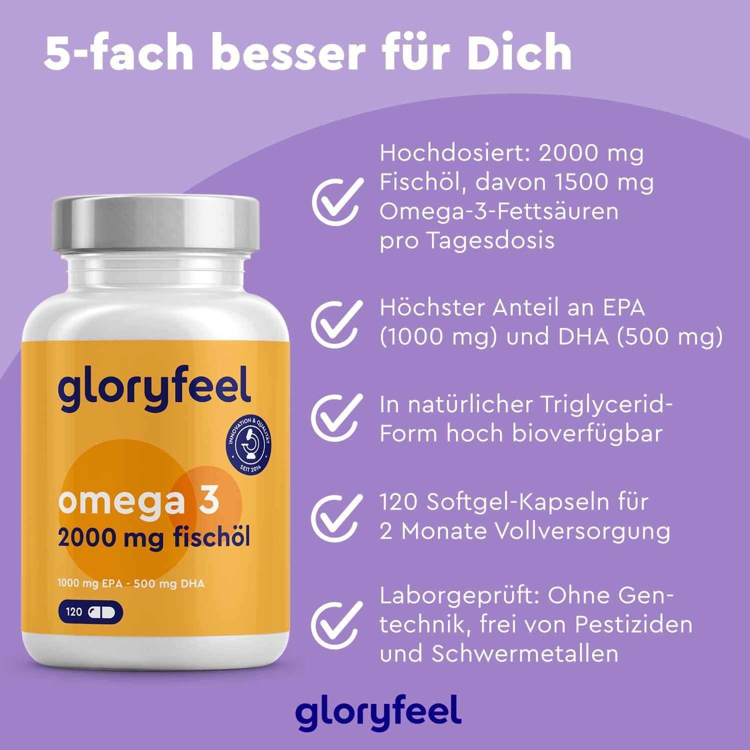 High-Dose Omega 3 Capsules - 2000mg Fish Oil 1000mg EPA & 500mg DHA ...