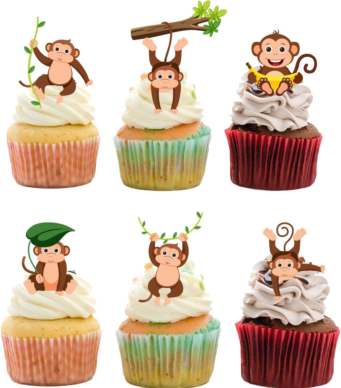 18pcs Cute Monkey Cupcake Toppers for Boys Girls Happy Birthday Banana ...