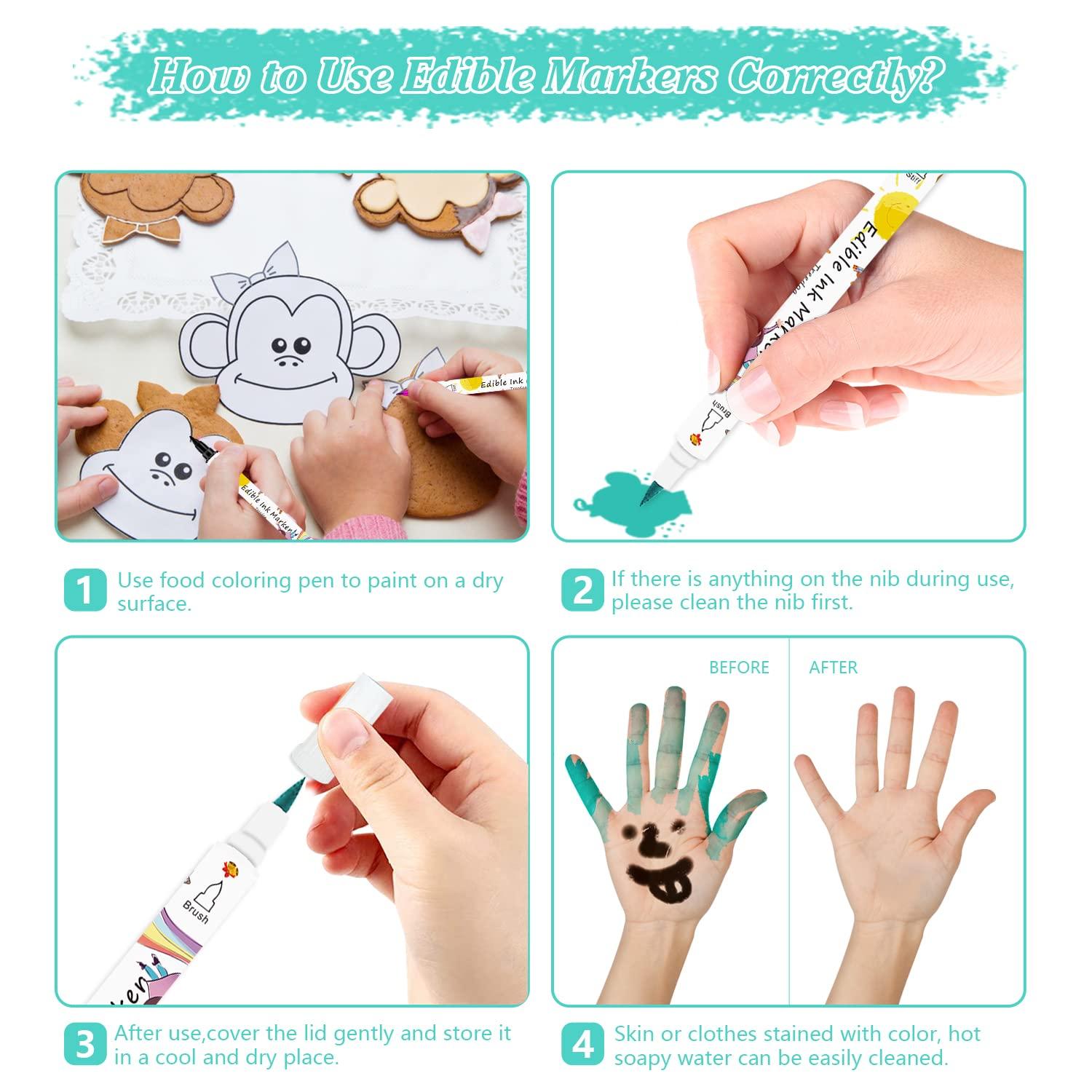 Food Coloring Marker Pens 12Pcs - Dual Sided Edible Markers for Cake ...