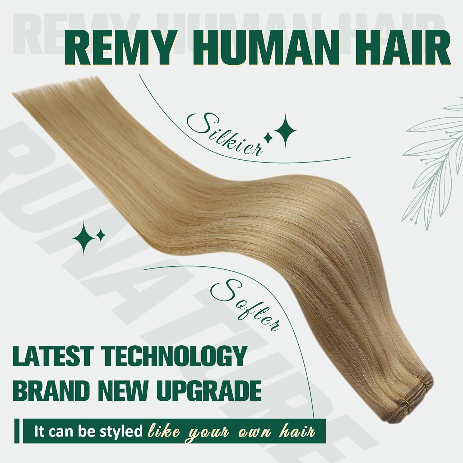 Runature Real Hair Extensions - 40cm Blonde Highlight Tresses 100g for ...