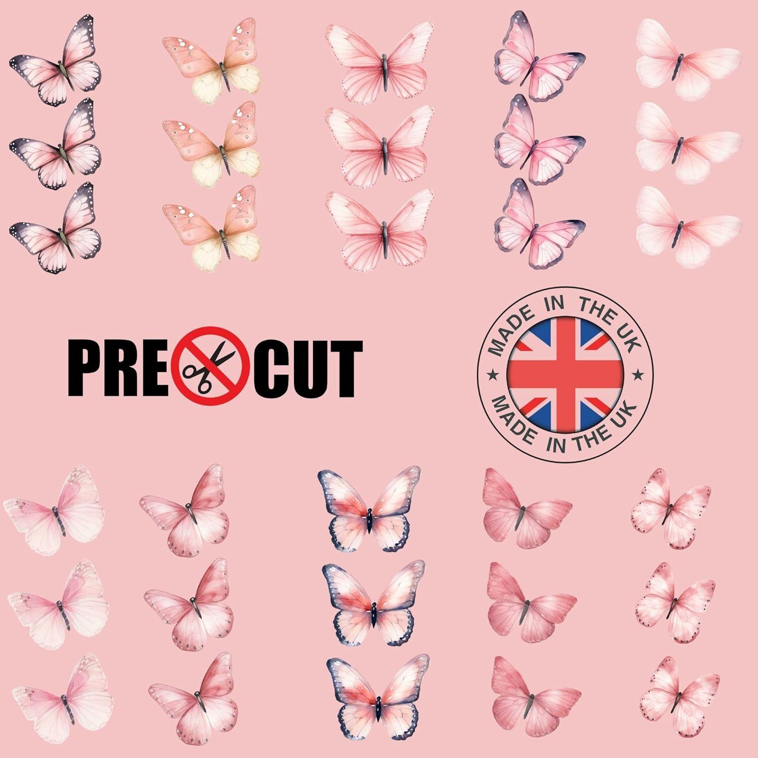 30 x Pre-Cut Beautiful Pink Butterflies Edible Wafer/Rice Paper Cupcake ...