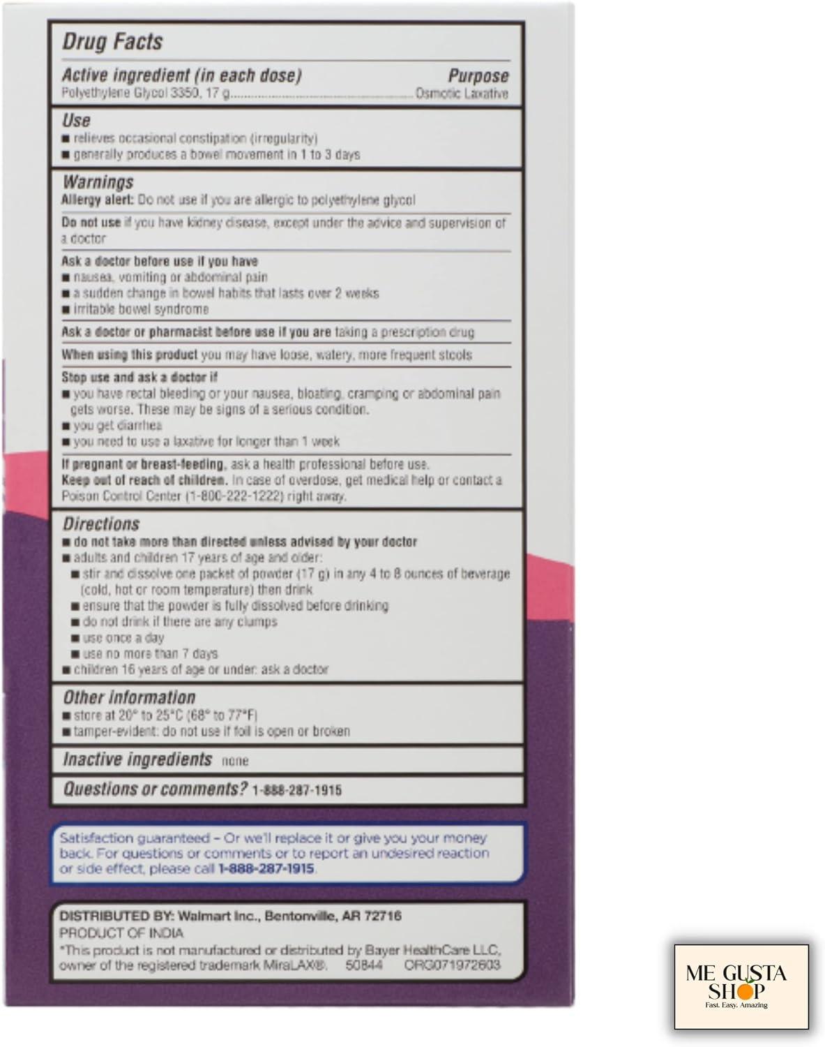 Equate Polyethylene Glycol 3350 Mix-in Laxative Packets 10 Count + Me ...