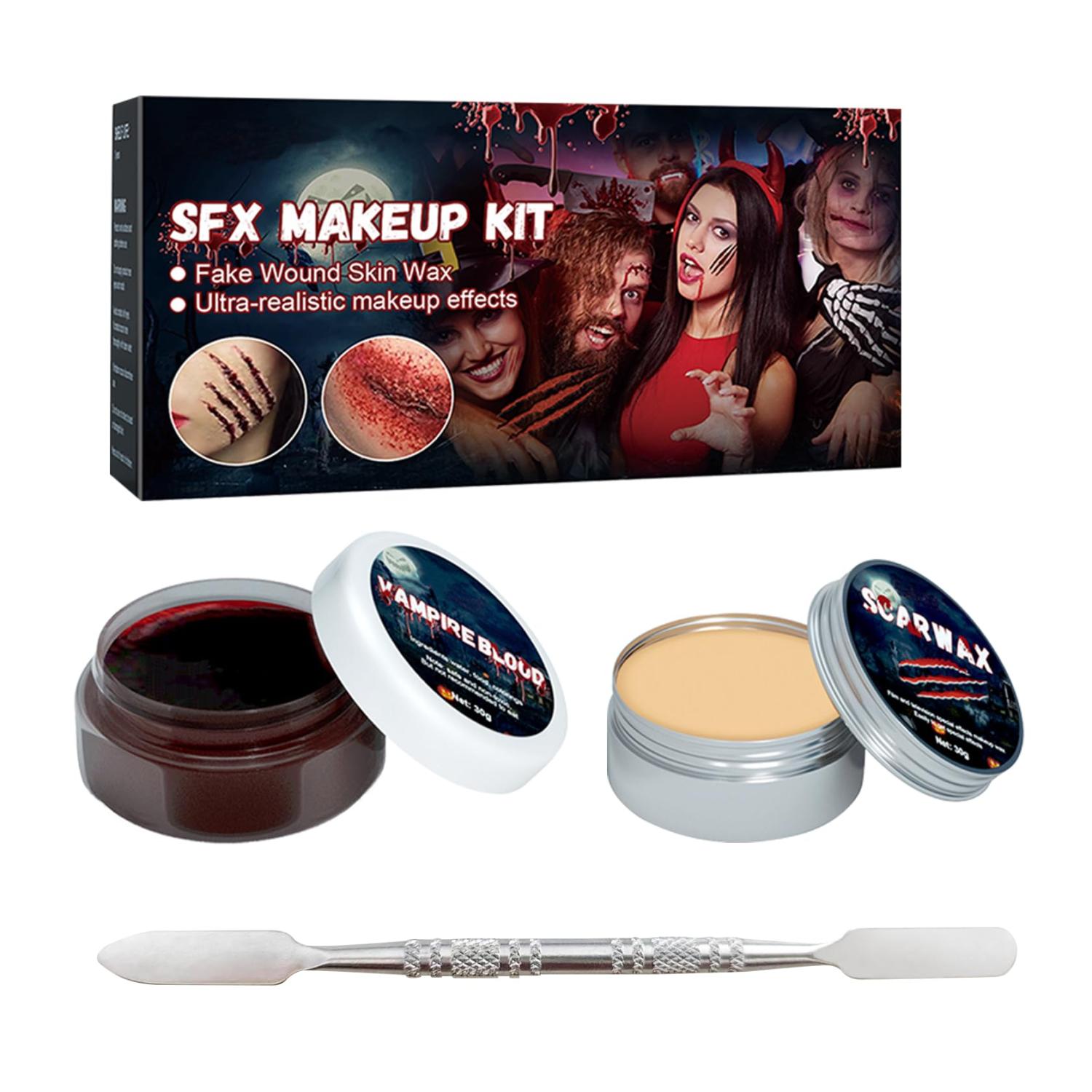 Scar Wax SFX Makeup Kit Realistic Blood & Wounds for Halloween Cosplay ...