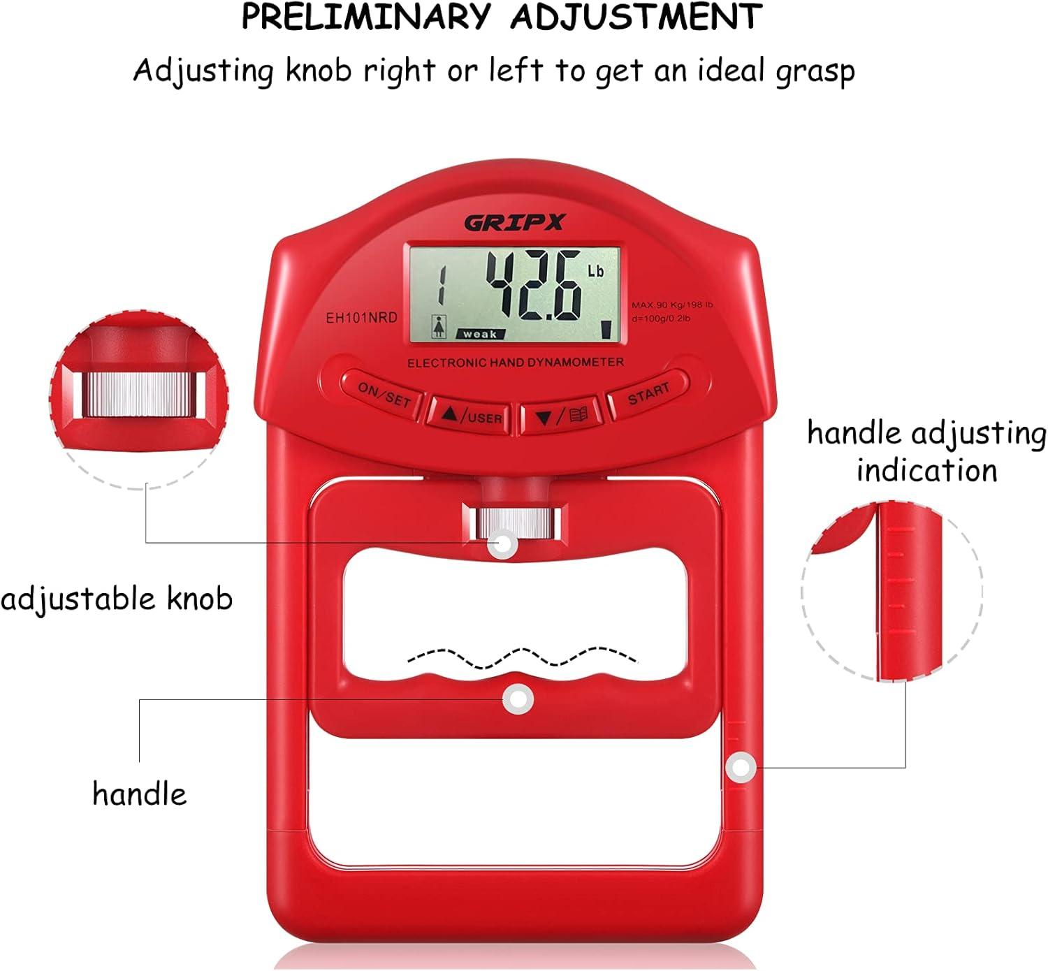 GRIPX Digital Hand Dynamometer - Grip Strength Measuring Device 198 lbs | Automatic Electronic ...