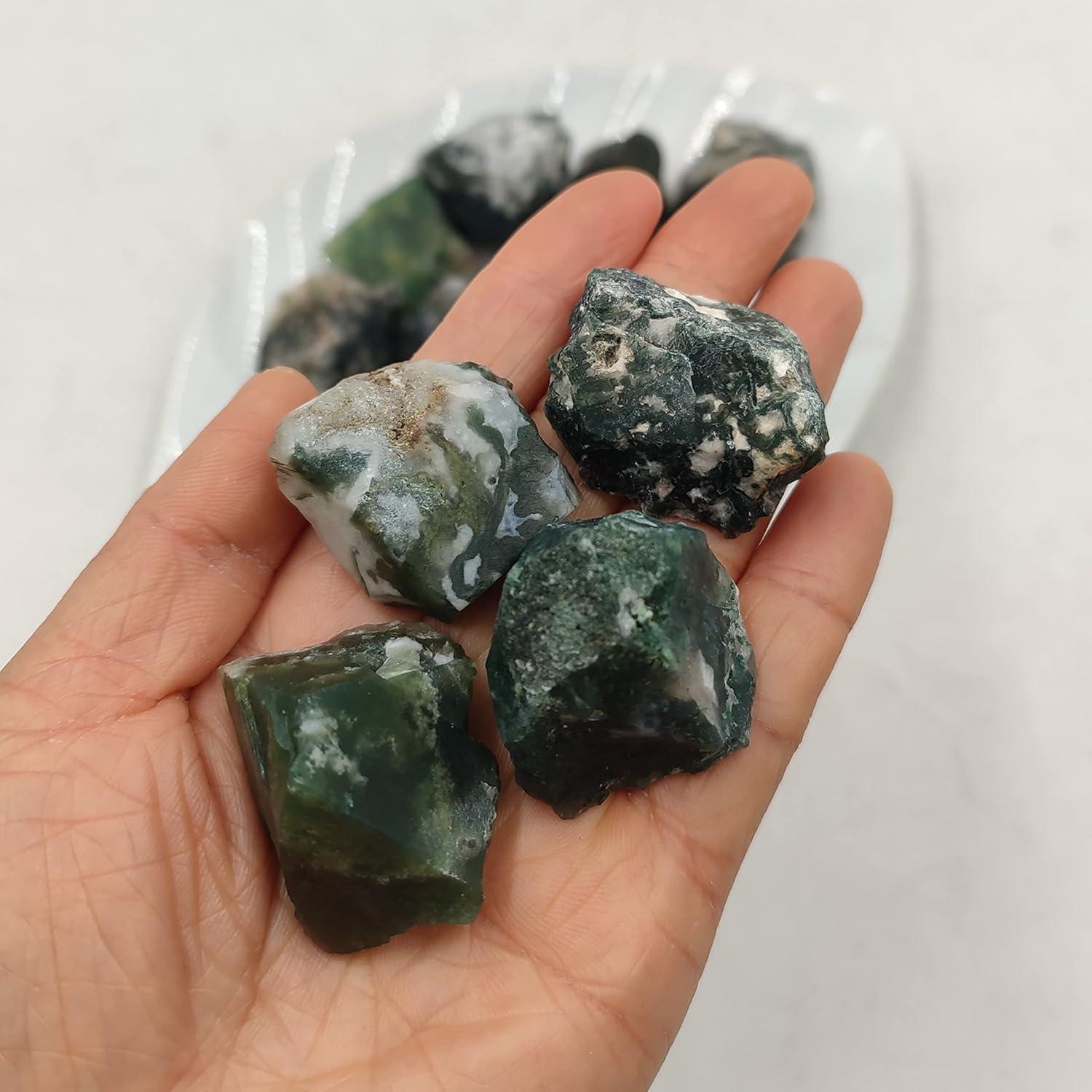 moss agate rough rocks