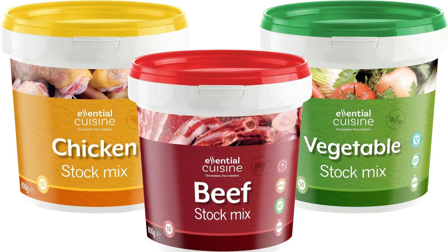 Essential Cuisine Stock Mix Bundle (Beef Chicken Vegetable 3 x 800g ...