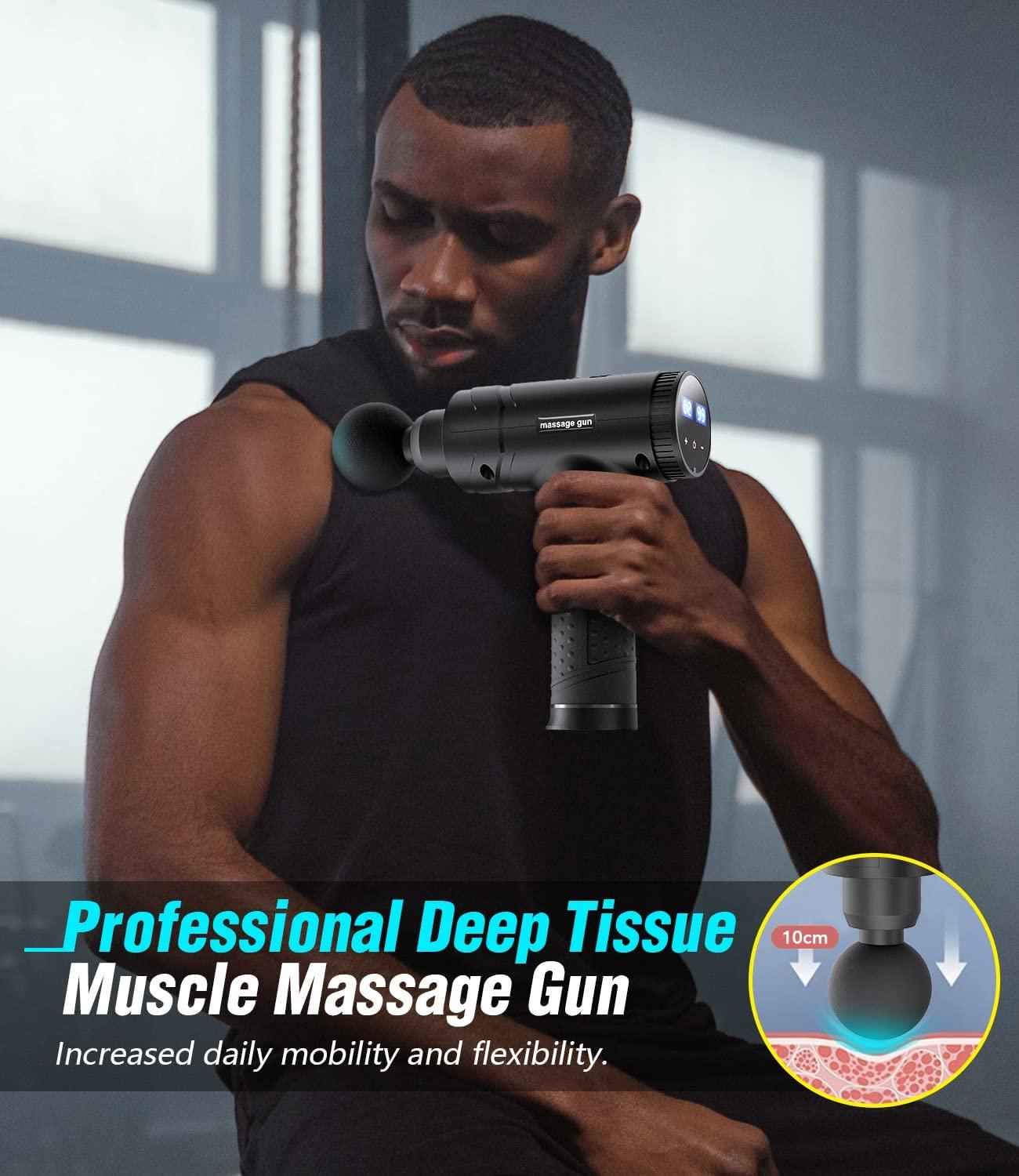 Quiet Brushless Deep Tissue Percussion Massage Gun | Portable LCD Touch ...