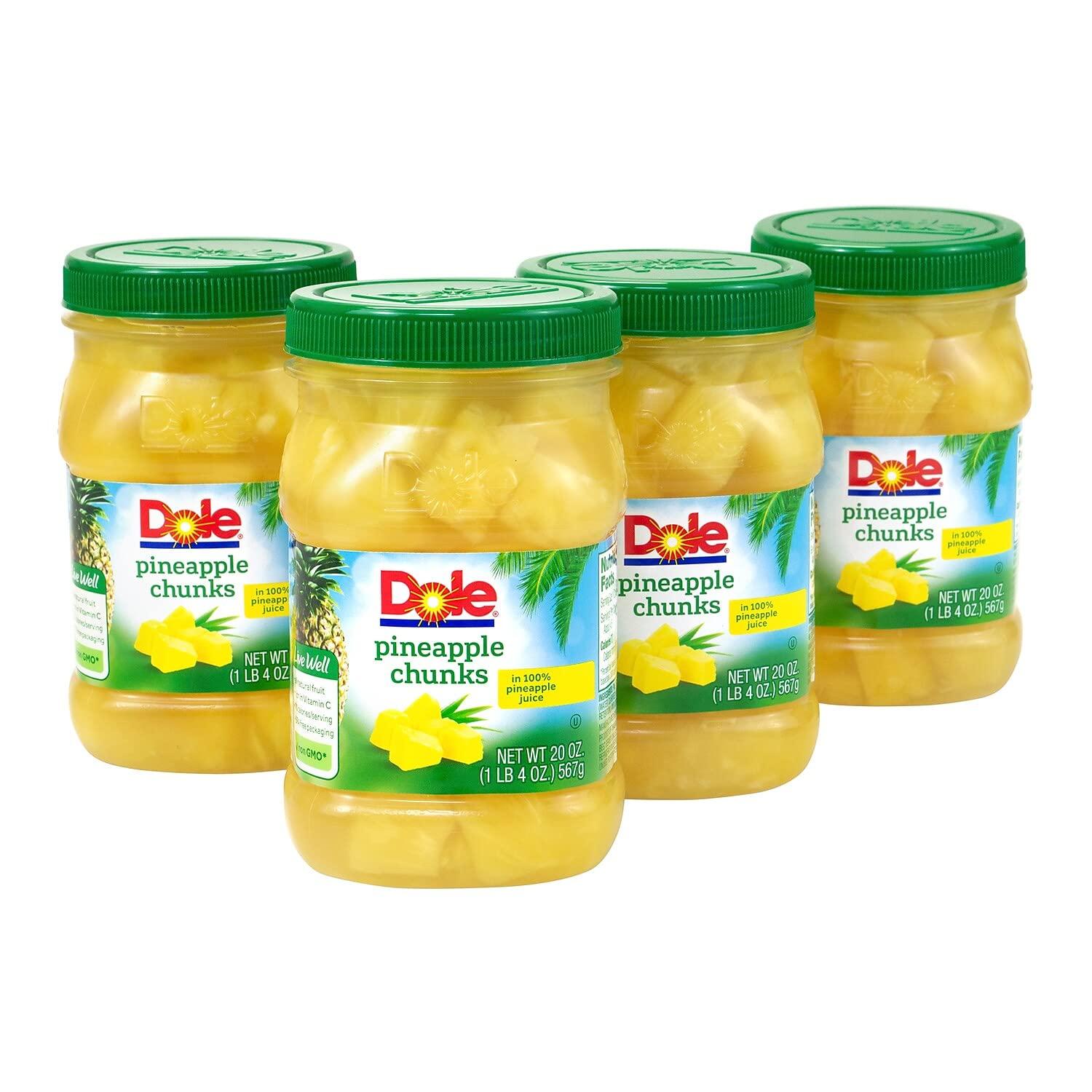 Dole Pineapple Chunks in 100% Juice - 20oz x 4 Jars | Buy Now with ...