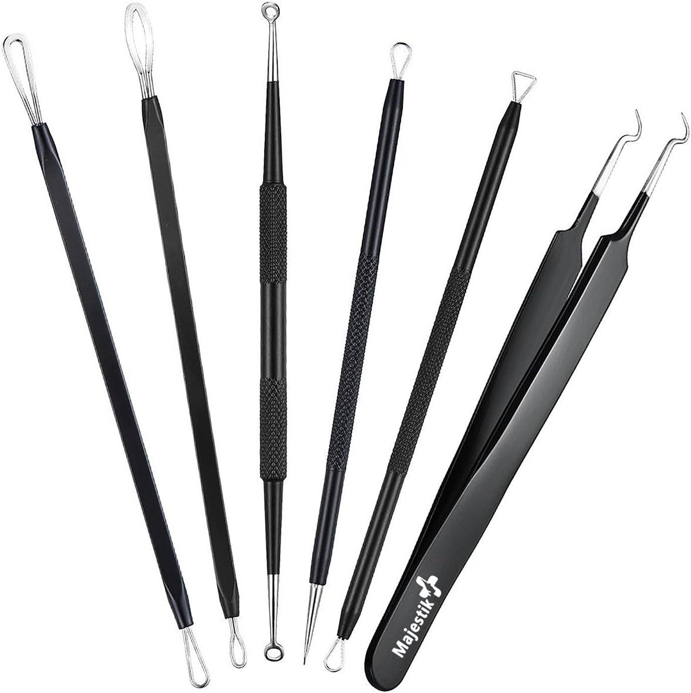Blackhead Remover Kit 6 in 1 Tool Set Curved Tweezers Pimple Comedone ...