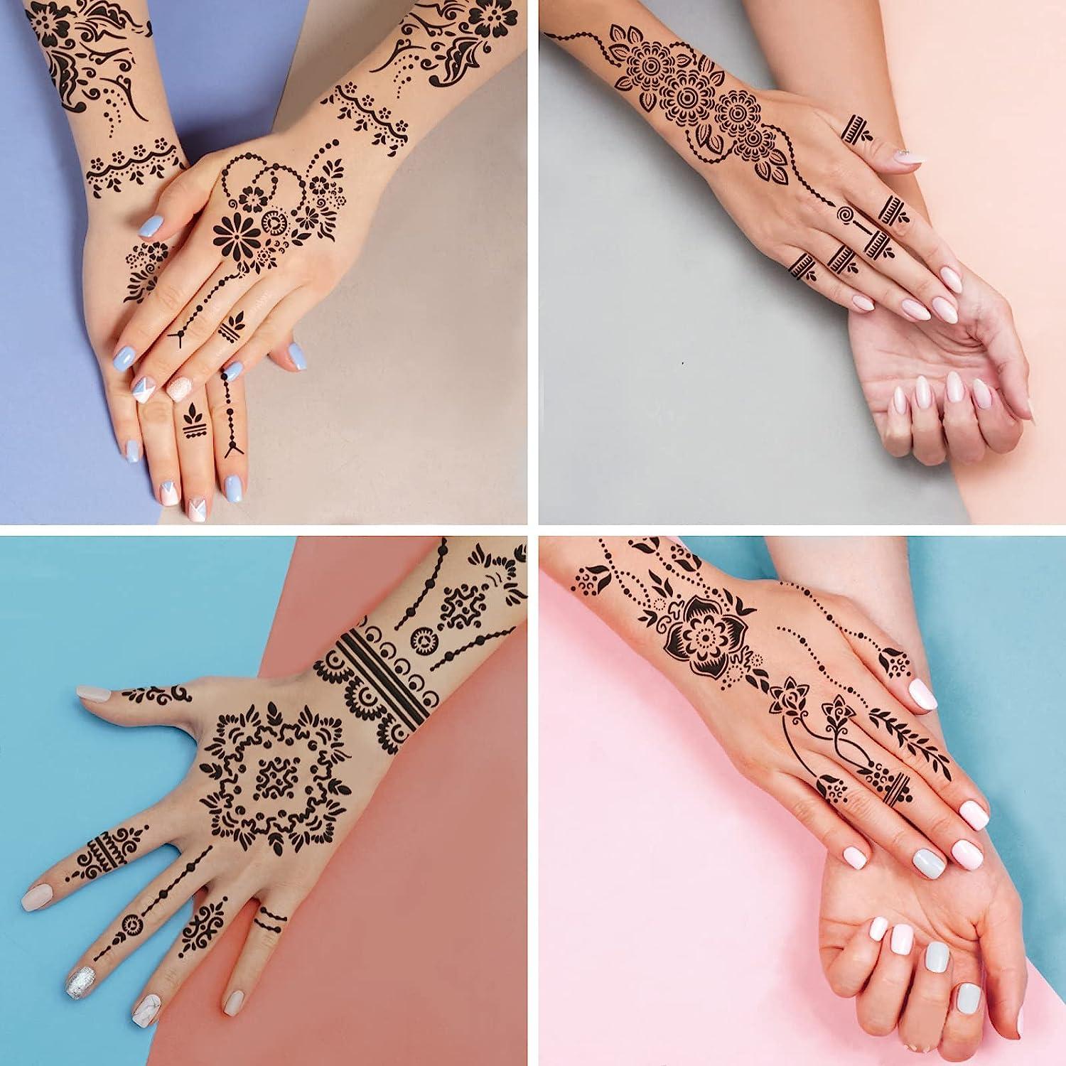 Large Henna Tattoo Stencil Kit - 12 Sheets for Hand & Forearm | Indian ...