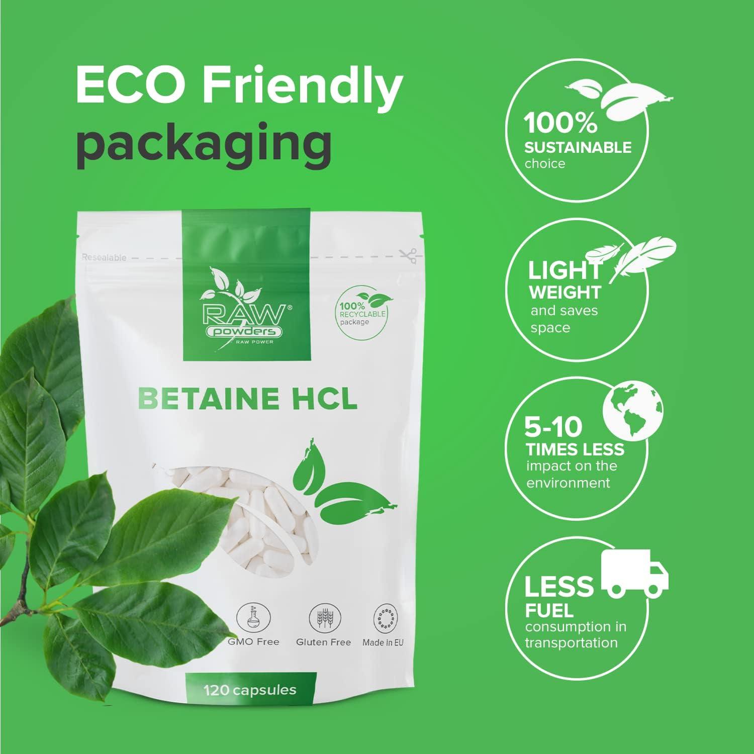 Raw Powders Betaine HCL 650mg 120 Capsules - Vegan Digestive Enzyme ...