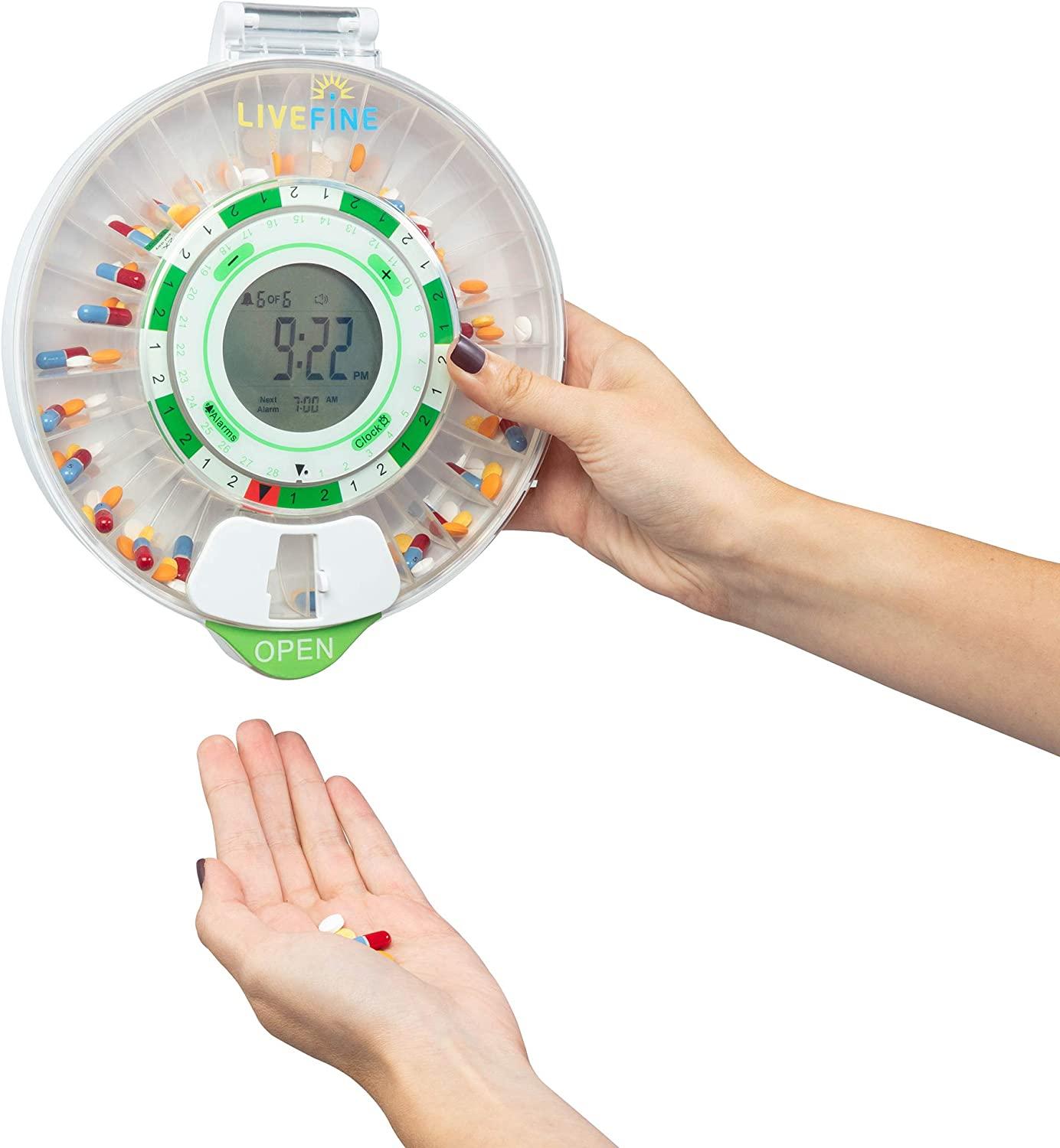 LiveFine 28-Day Automatic Pill Dispenser with Key Lock, Upgraded LCD, Sound & Light - Ideal for ...