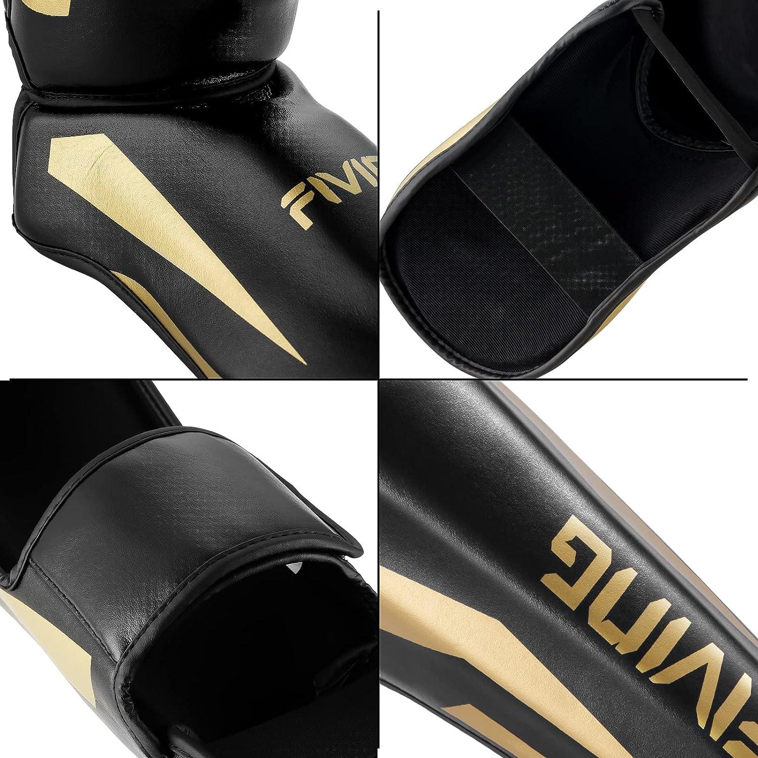FIVING Martial Arts Shin Guards - Microfiber Leather, Adjustable Leg ...