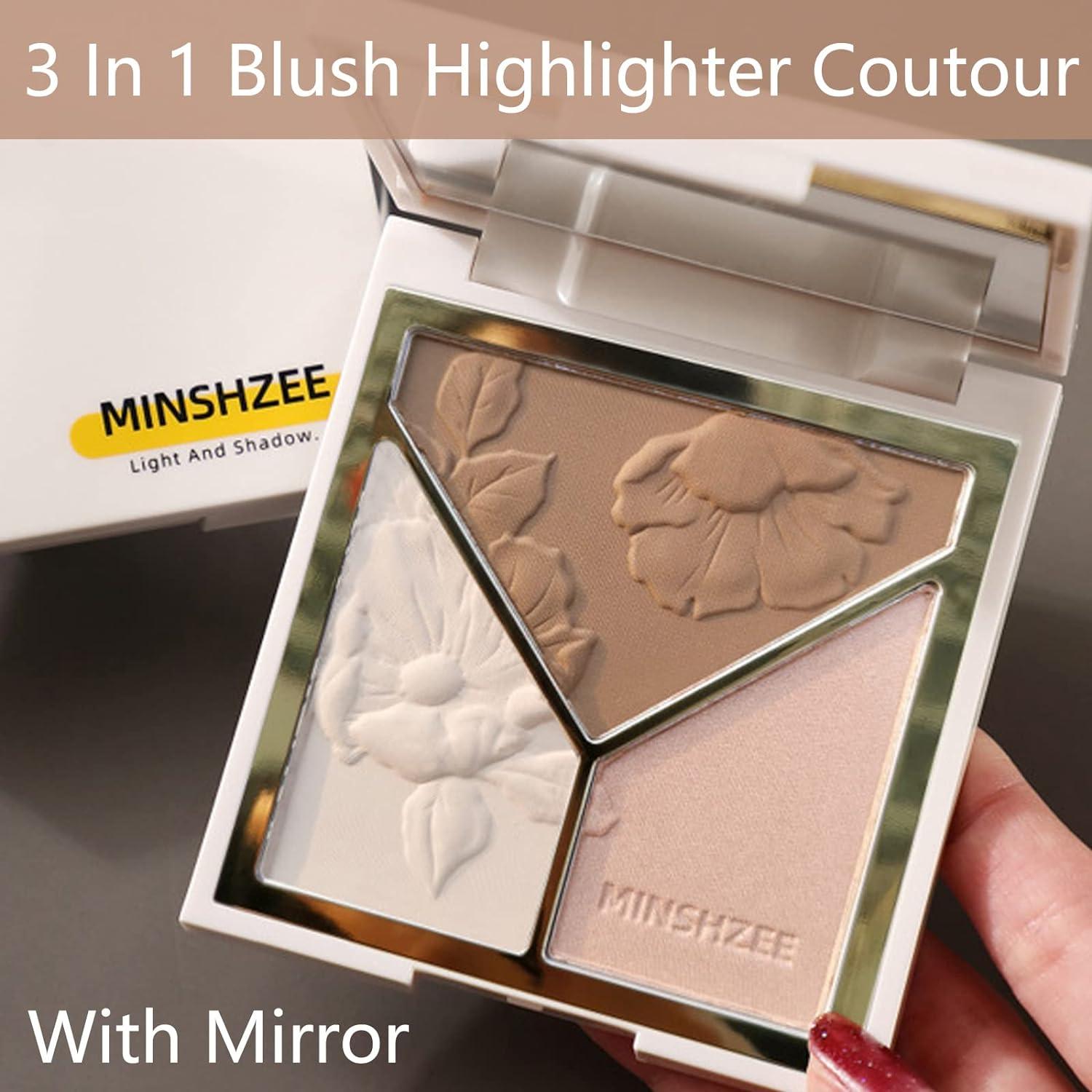 3-in-1 Blush Highlighter Contour Palette - Long-Lasting Sweat-Resistant ...