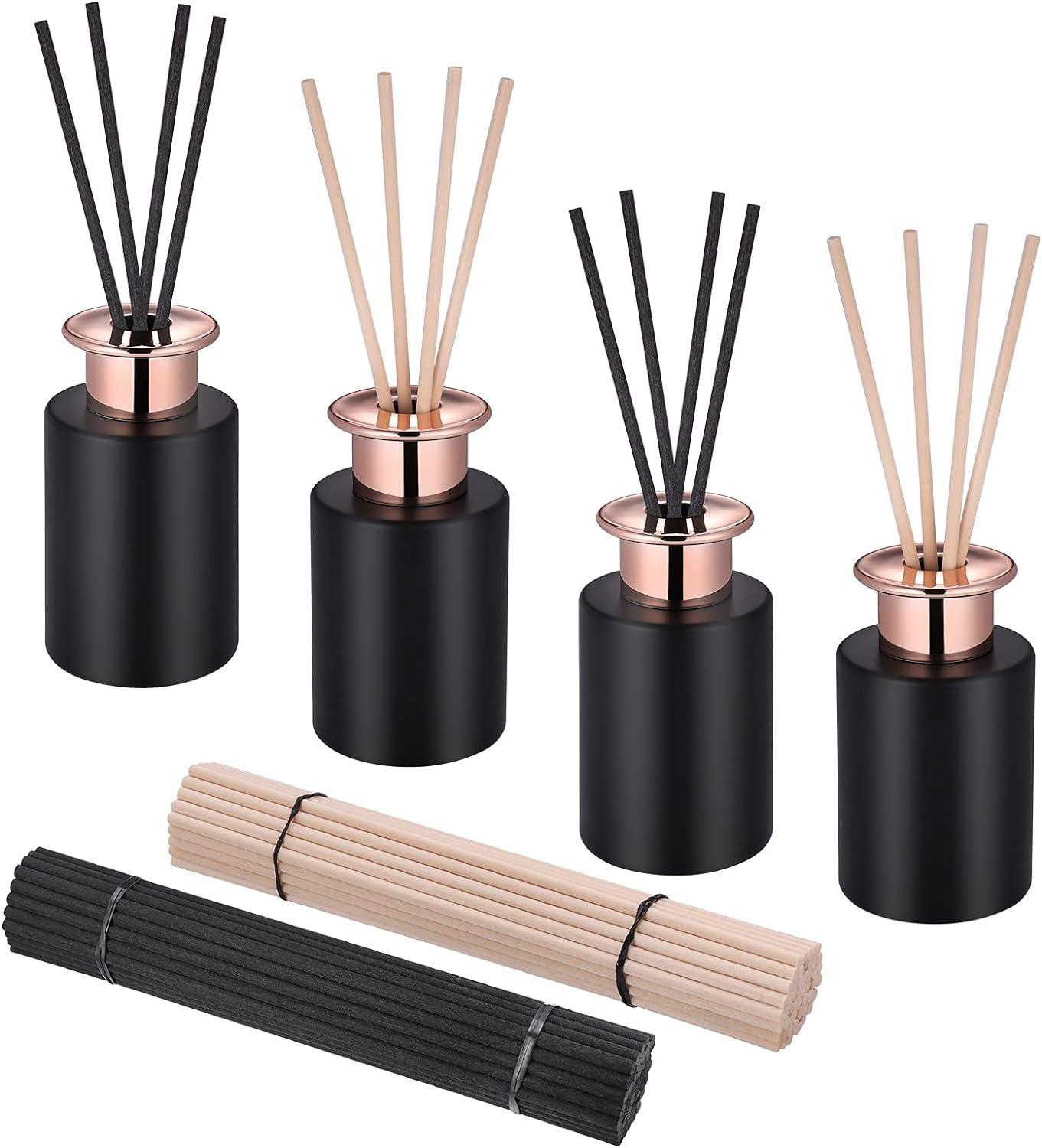 Jizzu Glass Diffuser Bottles - 4PC 100ml Black Reed Diffuser Set with ...