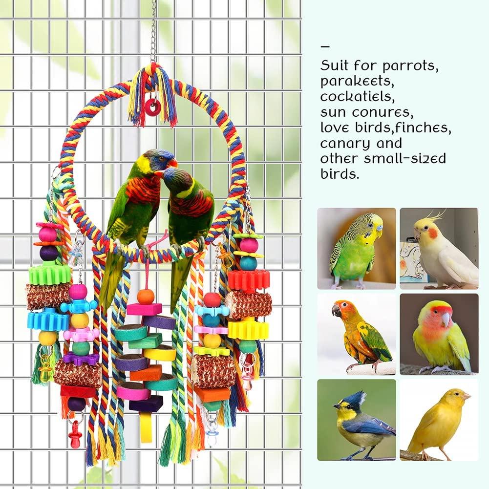 Bird Rope Ring Swing Perch with Chewing Toys for Small Birds ...