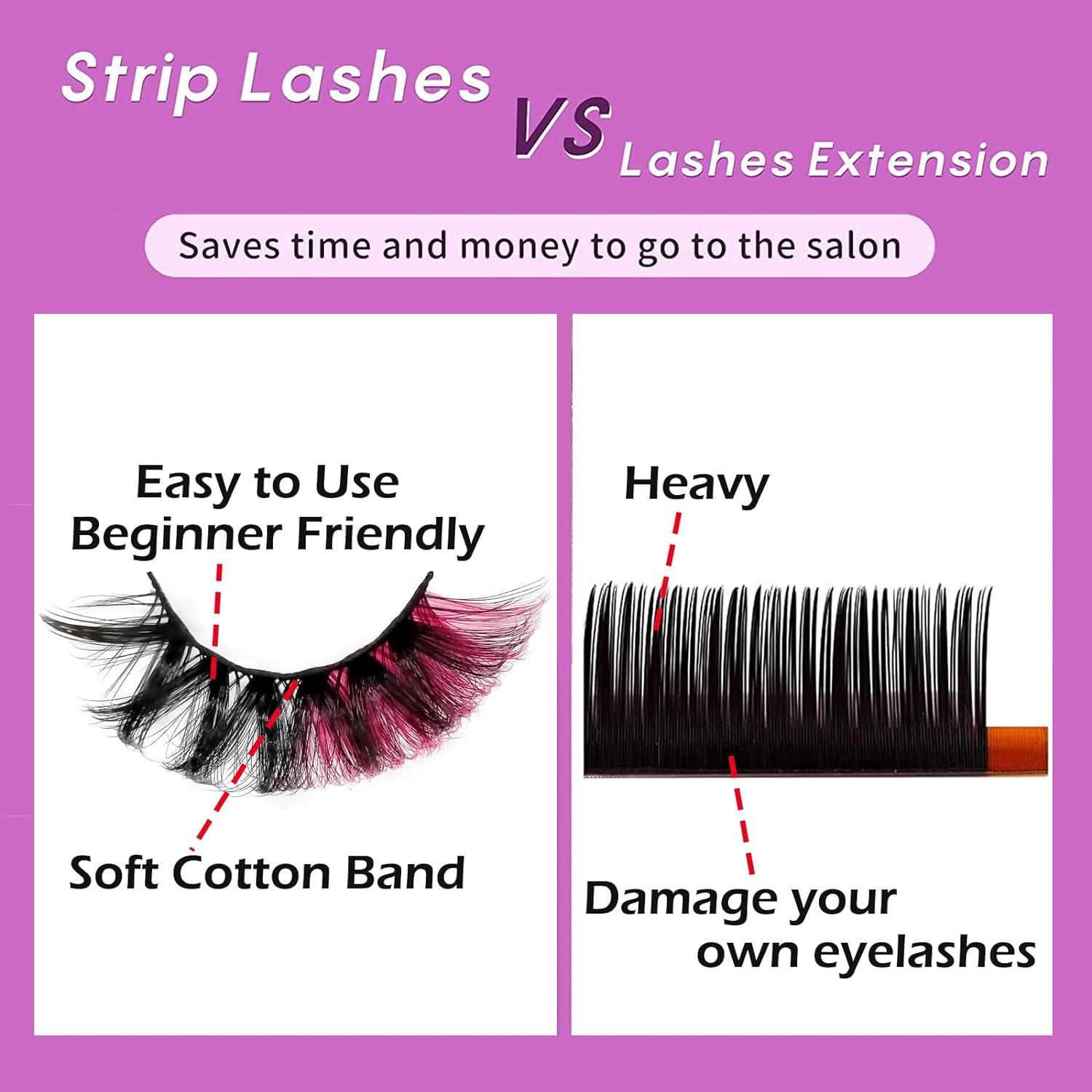Kmilro Pink Fluffy Lashes - 5 Pairs D Curl 22mm Russian Strip Lashes ...