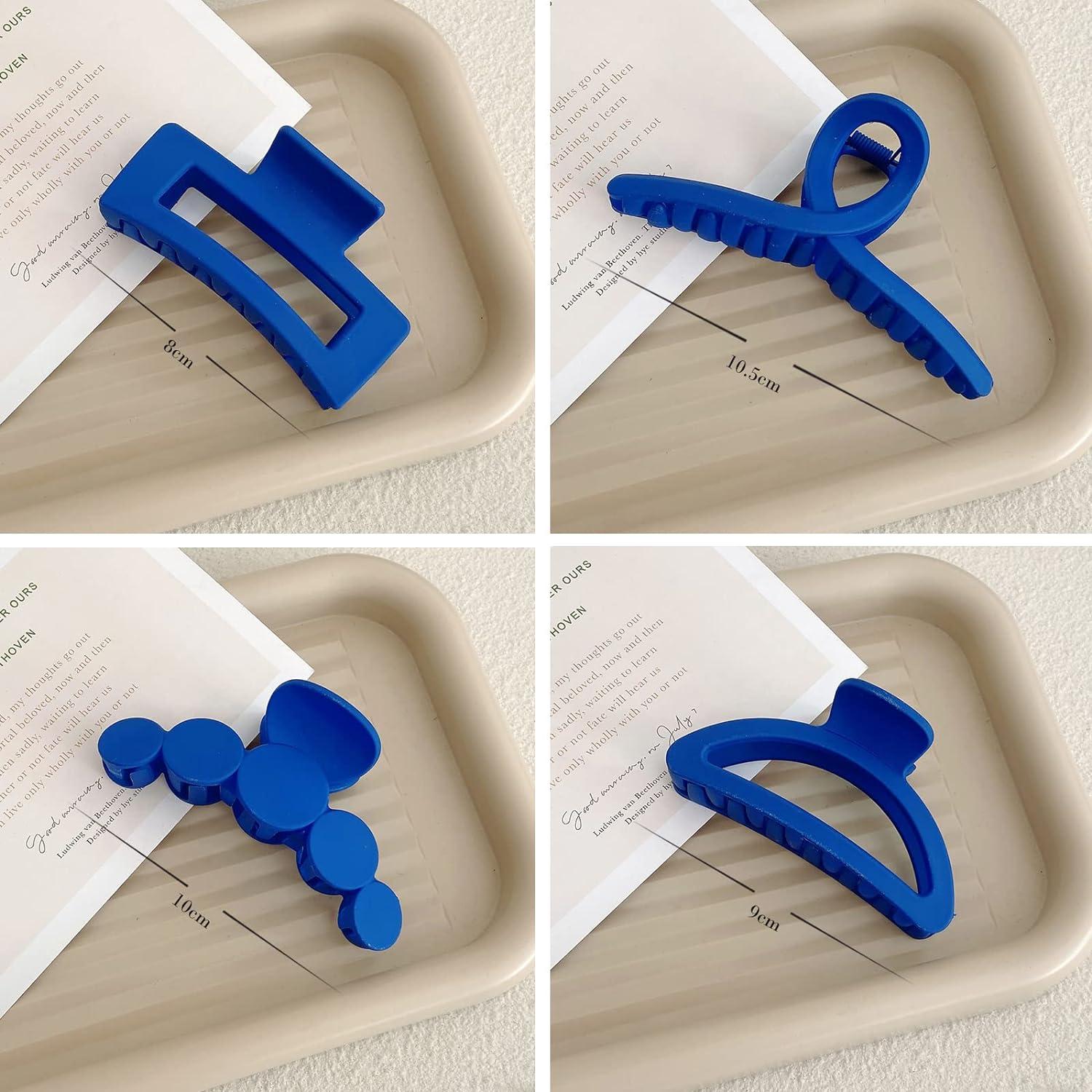 4 Pack Large Hair Claw Clips for Women & Girls - Blue Rectangle Hair ...