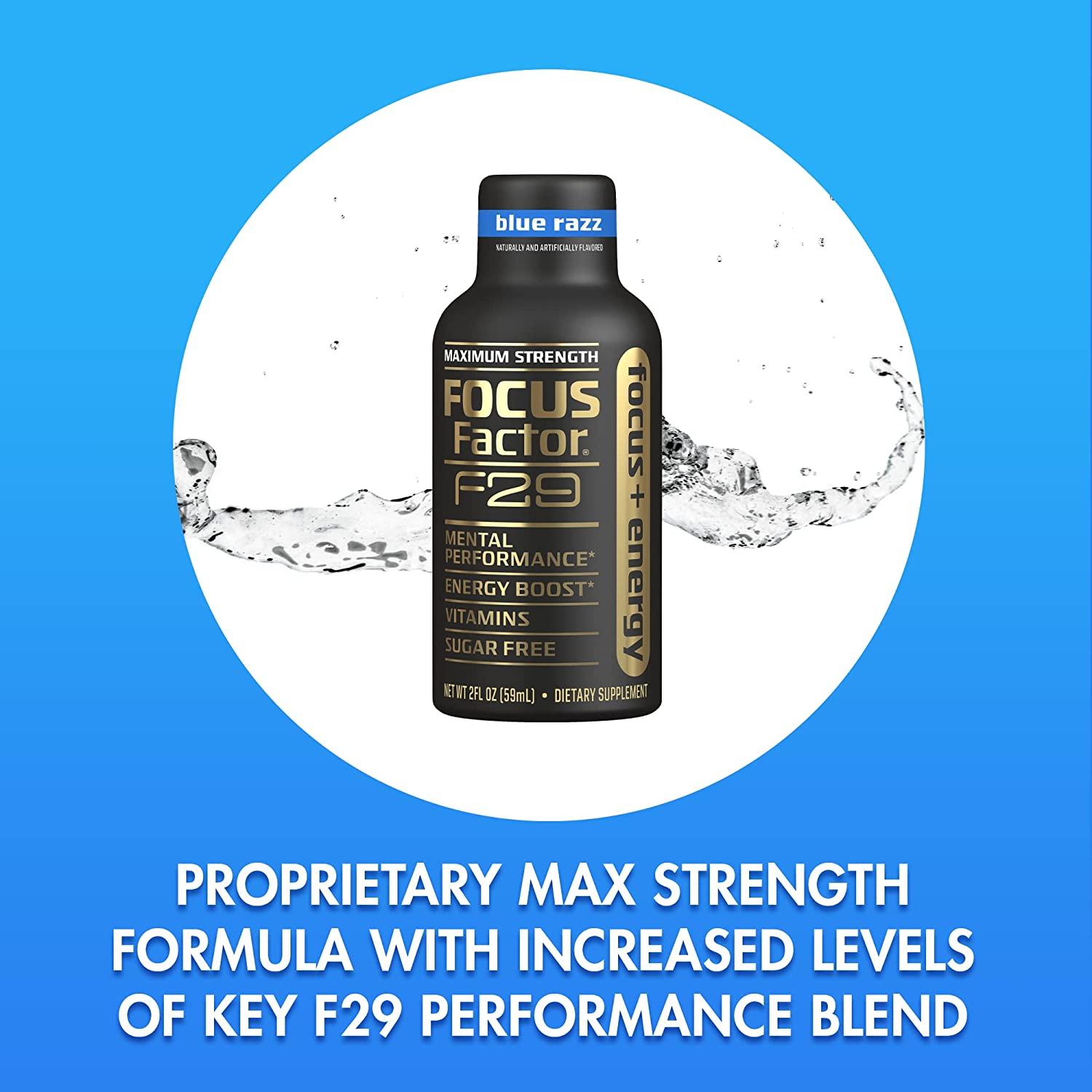 Focus Factor F29 Energy Shot - Blue Razz Flavor, Pack of 6, Sugar-Free ...