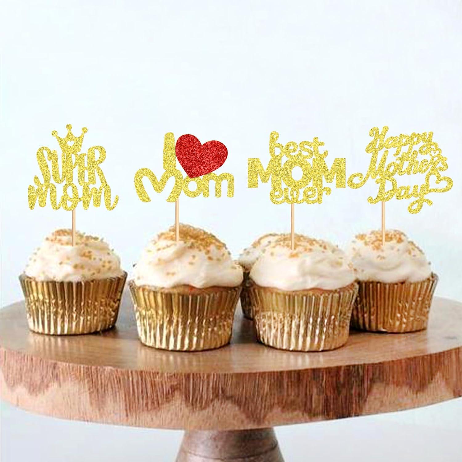 Keaziu 24 Pack Happy Mothers Day Cupcake Toppers Butterfly Best Mom ...