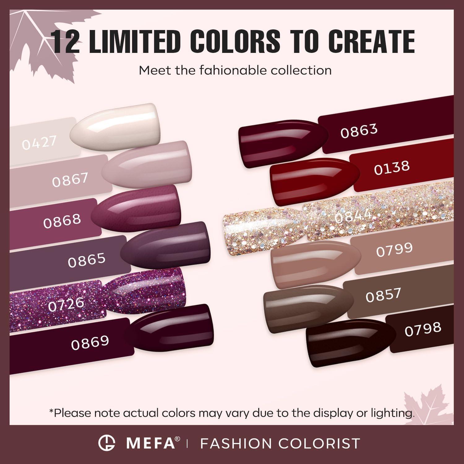MEFA Gel Nail Polish 12 Colors Winter Burgundy Purple Champagne Gold ...