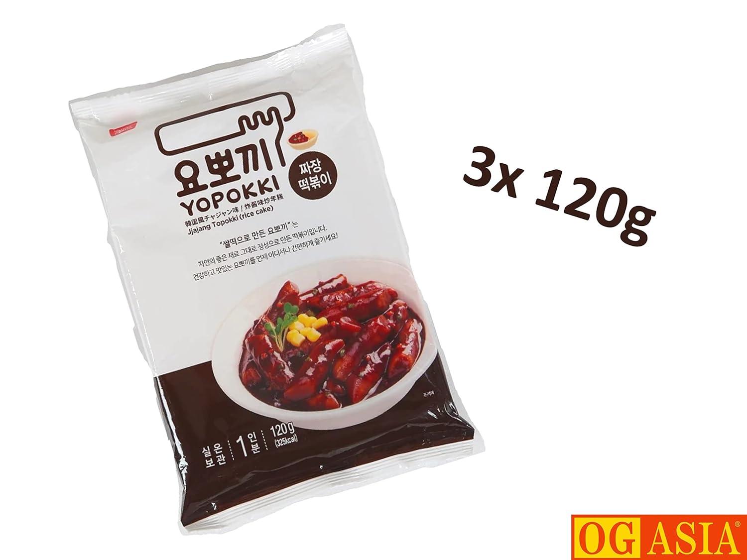 Topokki Rice Cake 3-Pack - Jjajang Korean Instant Rice Cake Pouch ...
