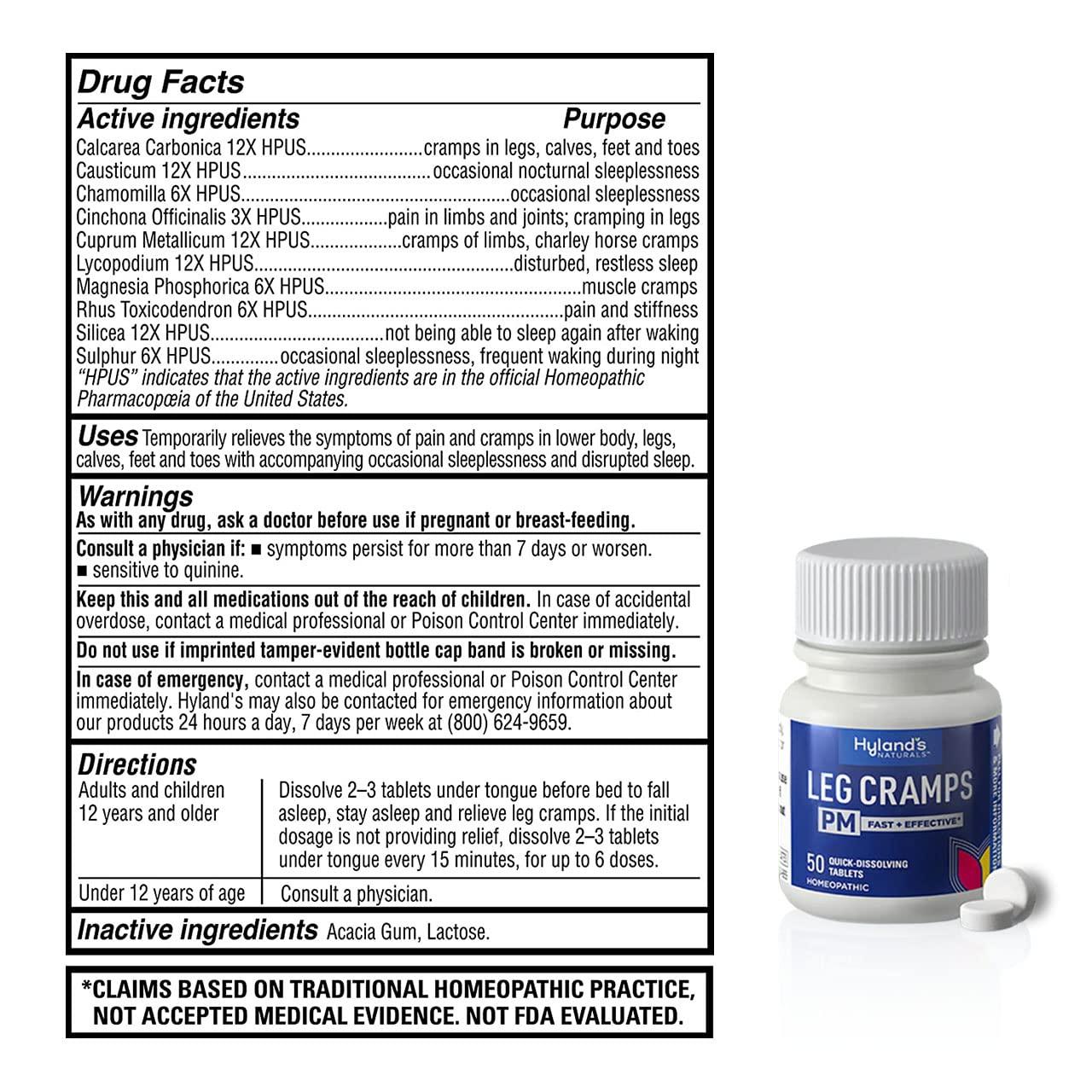 Leg Cramps Tablets by Hyland's Naturals, PM Nighttime Formula, Natural ...