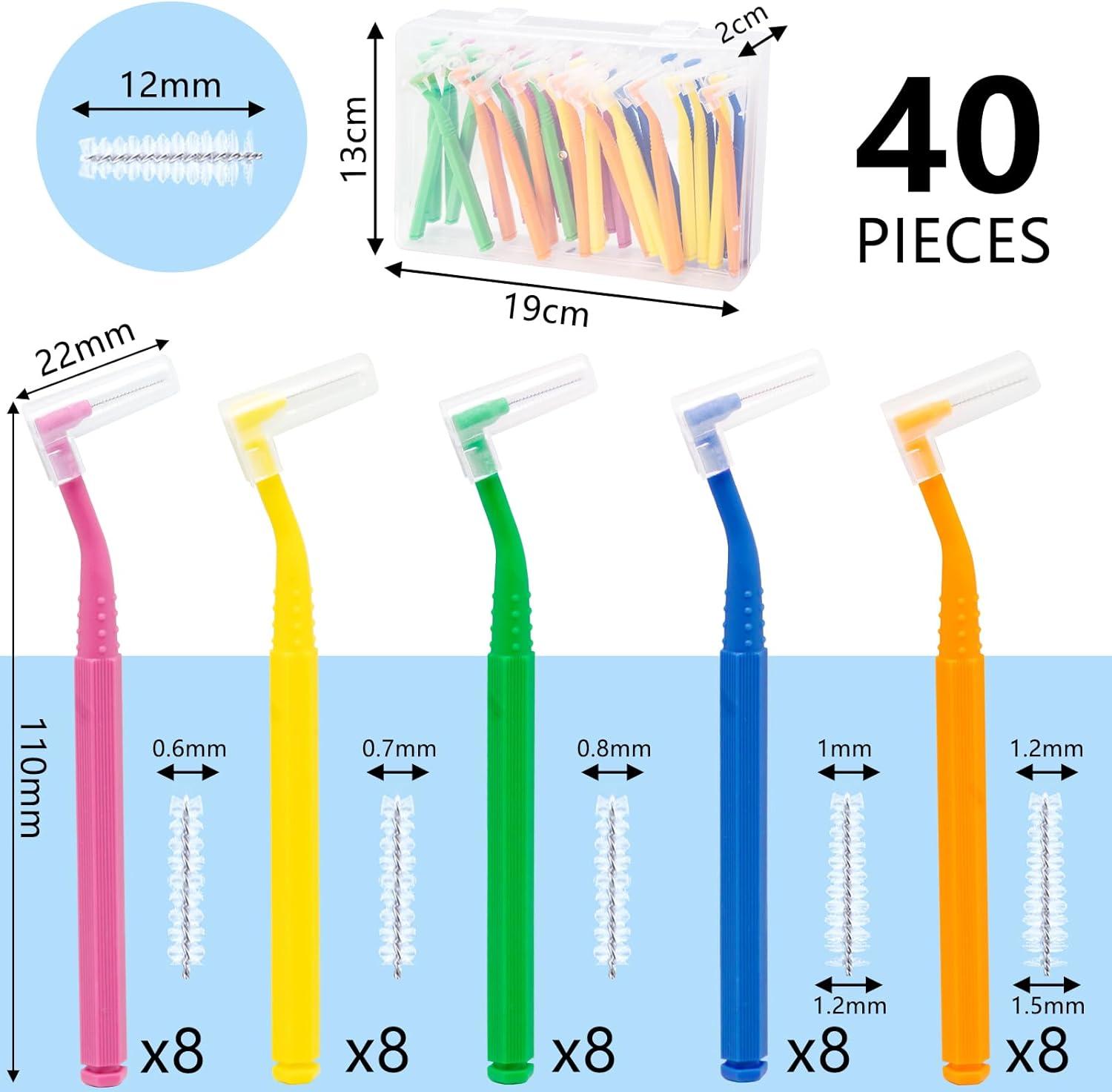 40pcs Interdental Brushes Set - L Shape Mini Toothbrushes in 5 Colors ...