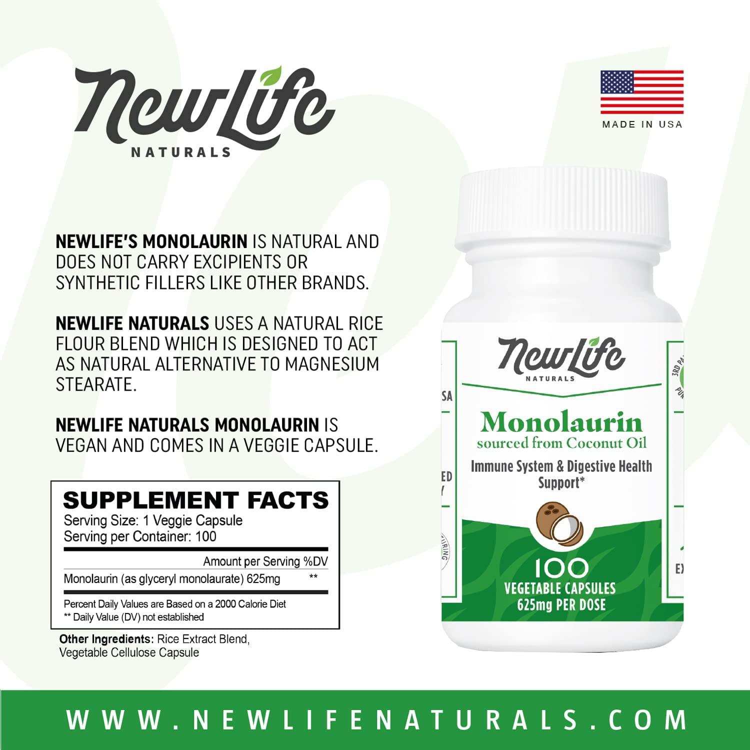 NewLife Naturals Monolaurin 625mg Dietary Supplement for Immune Support ...