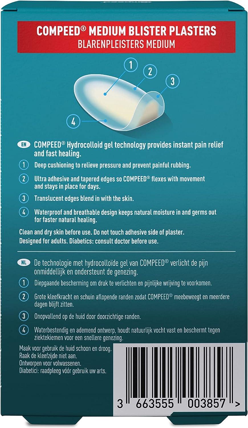 Compeed Medium Blister Plasters - 12 Hydrocolloid Plasters for Fast ...