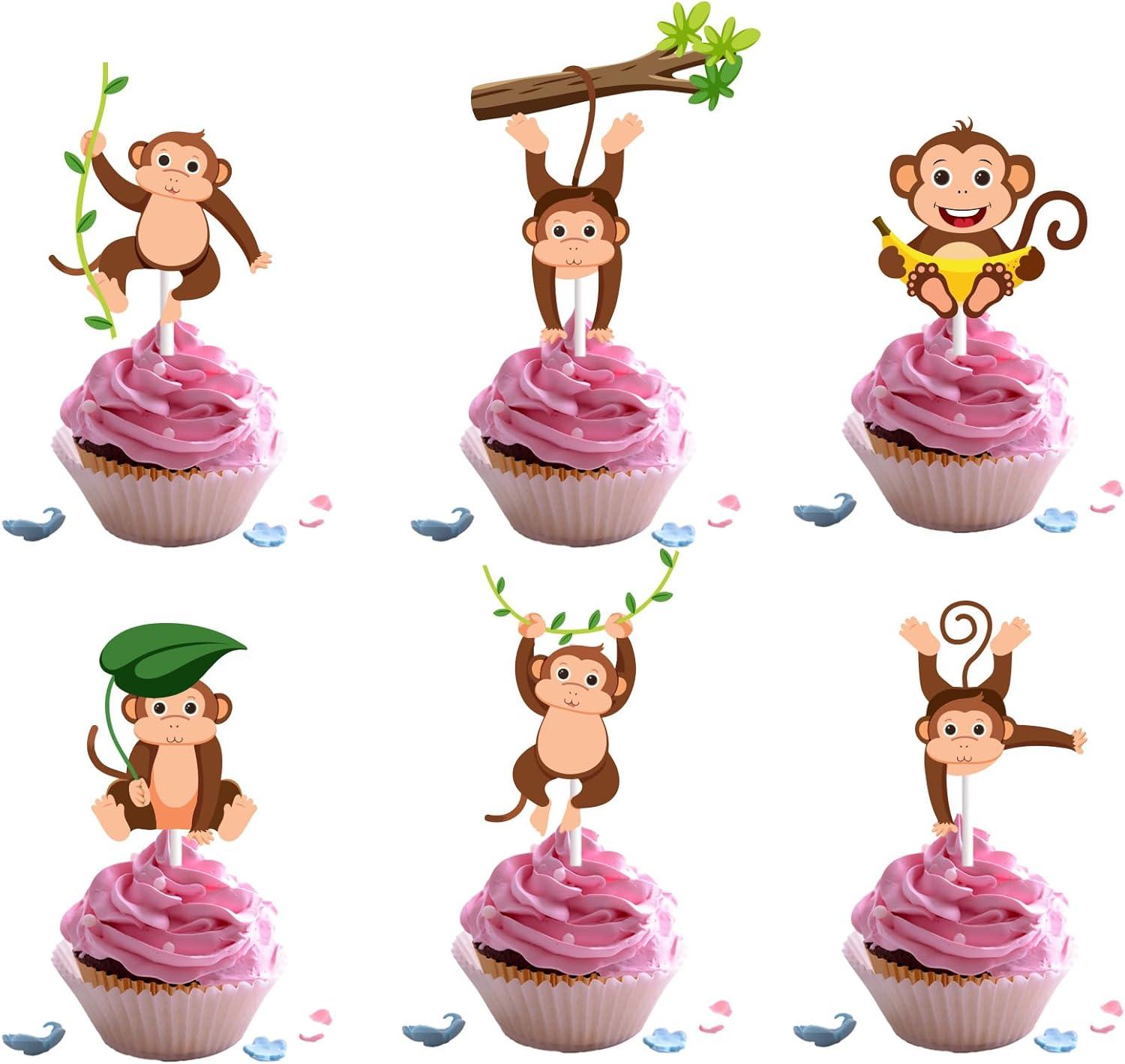 18pcs Cute Monkey Cupcake Toppers for Boys Girls Happy Birthday Banana ...