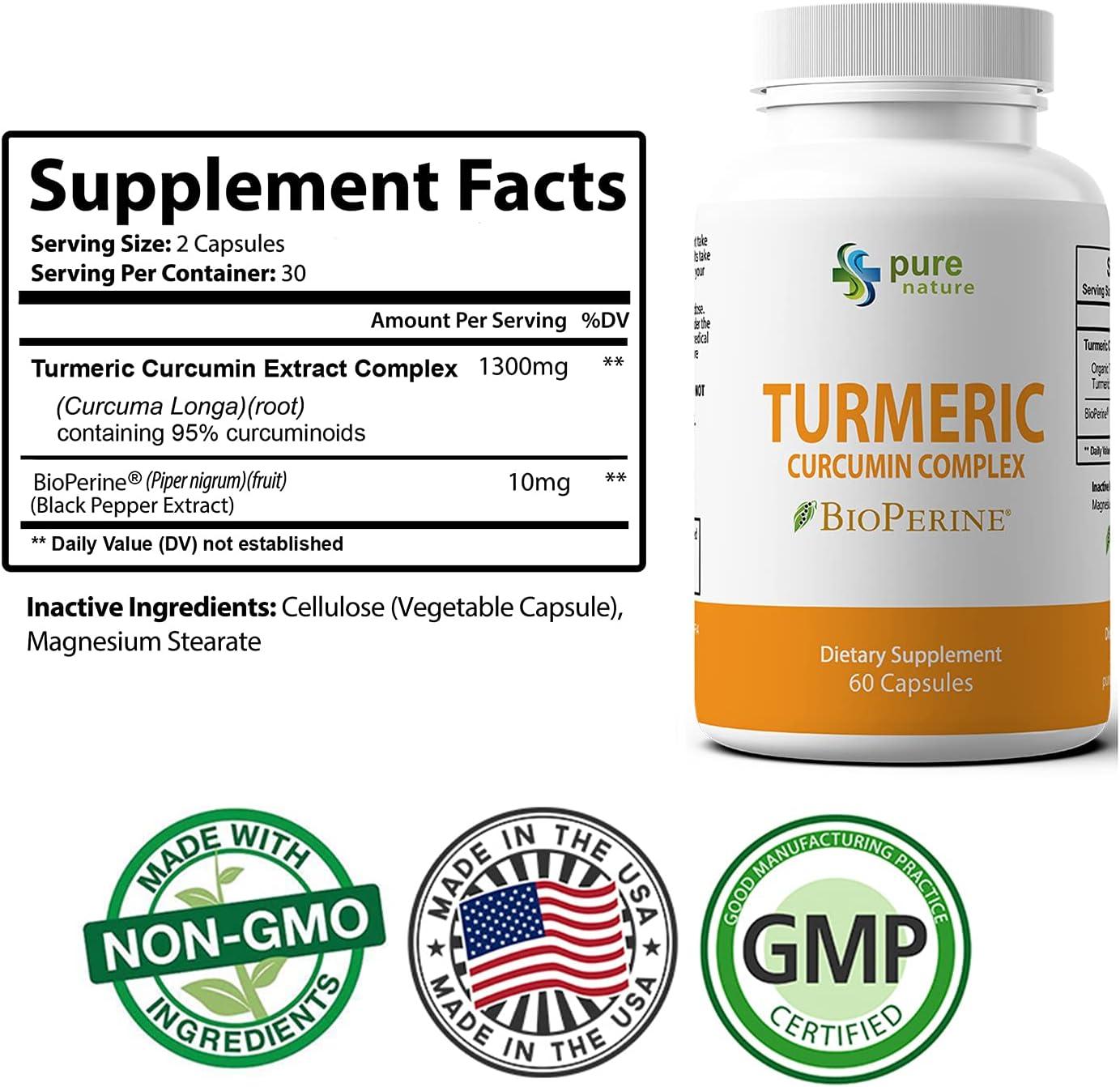 PureNature Turmeric Curcumin Extract Complex (1 Bottle) 60 Count (Pack ...