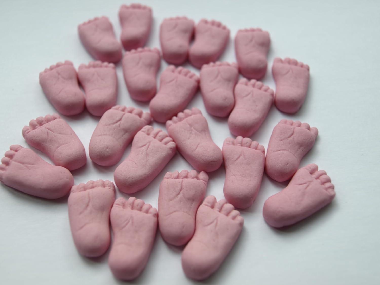 24x (12 Pairs) Pink Baby Feet Cake Toppers Girl Baby Shower Edible ...