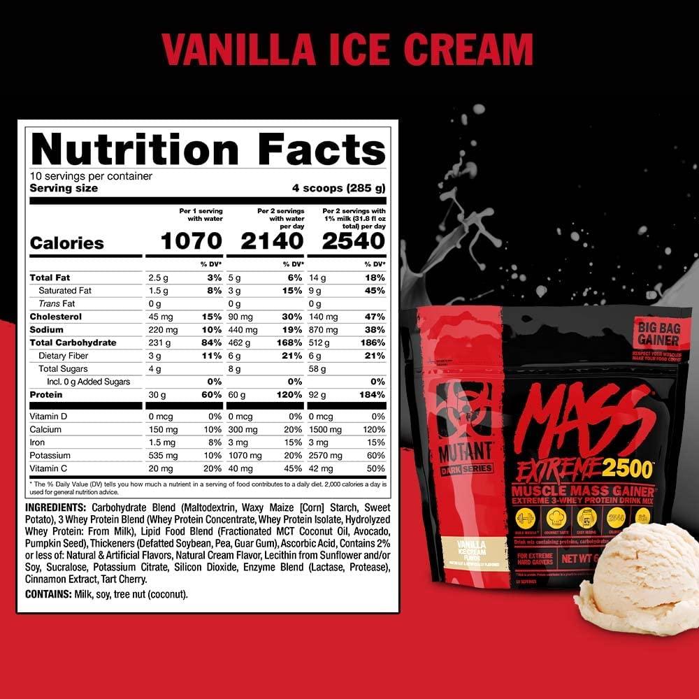 Mutant Mass Extreme Gainer Whey Protein Powder - Vanilla Ice Cream 6 ...
