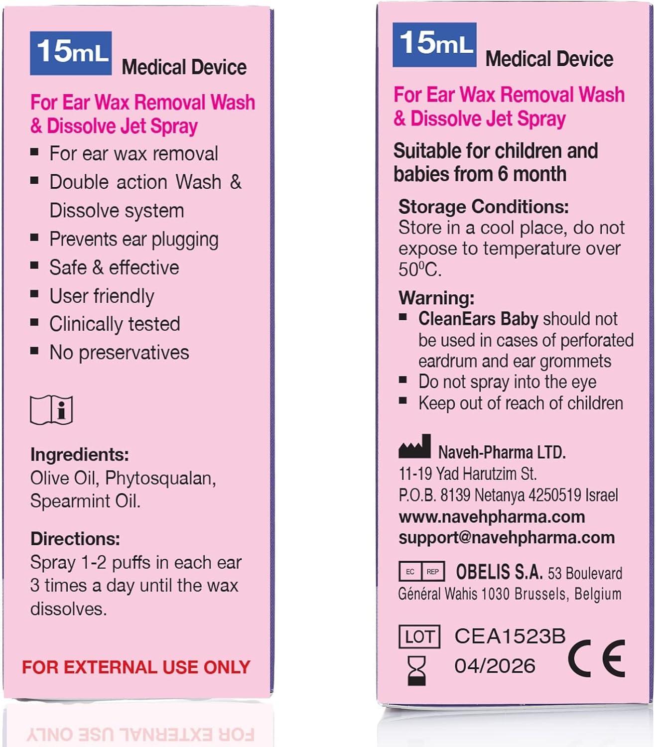 Naveh Pharma CleanEars Baby Earwax Removal Spray + Otic Guard Ear ...