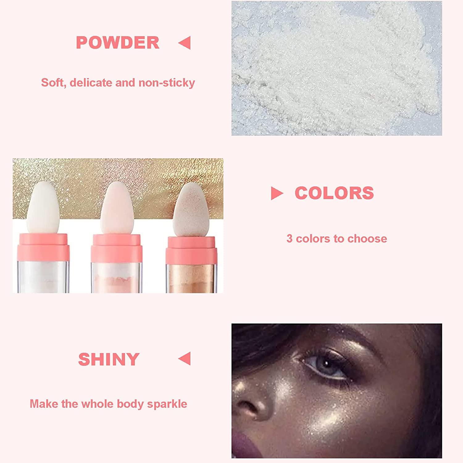 White Moonbeam Body Glitter Highlighter Powder with Sponge - Sparkle ...
