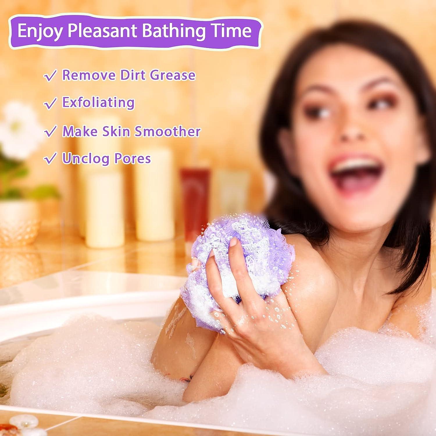 4 Piece African Net Bath Sponge Set For Exfoliating Shower Red