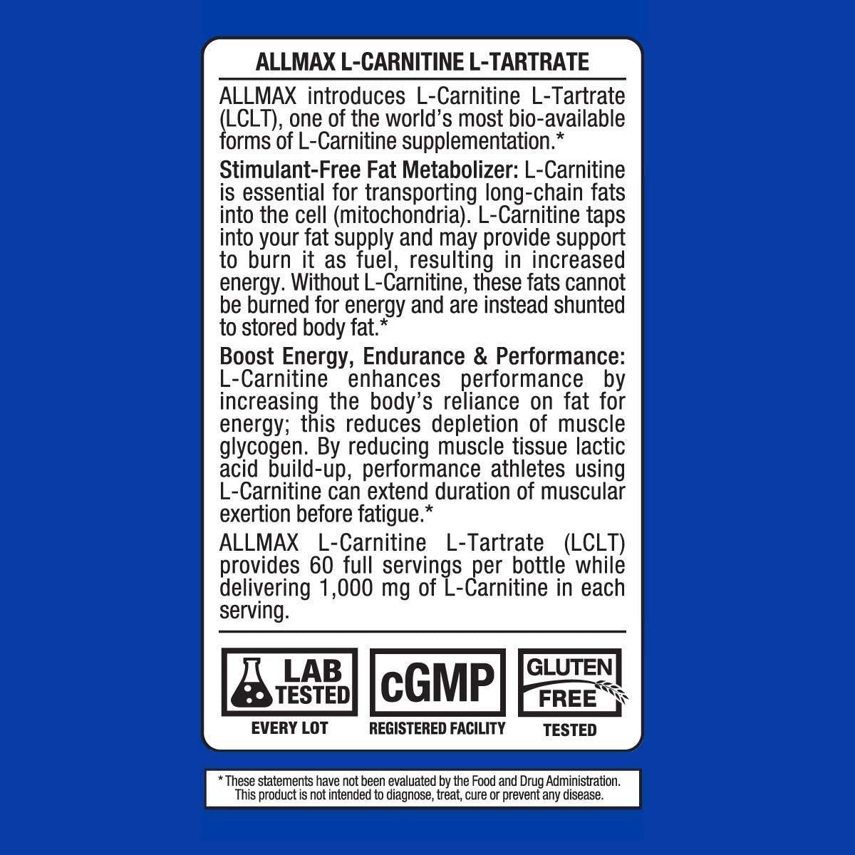 L-Carnitine + Tartrate 120 Capsules by ALLMAX - Premium Energy Booster ...