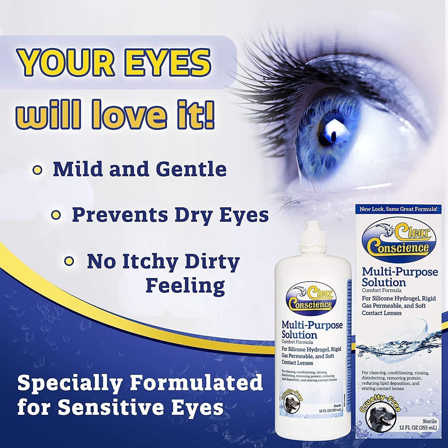 Clear Conscience Contact Lens Solution 12oz - Multi-Purpose Cleaner for ...