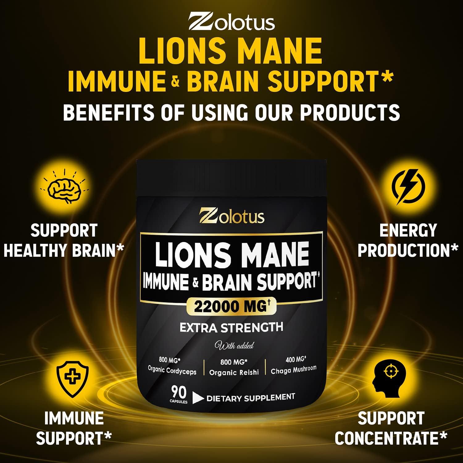 Lions Mane Mushroom Complex Capsules | 22000mg with Cordeyceps, Reishi ...