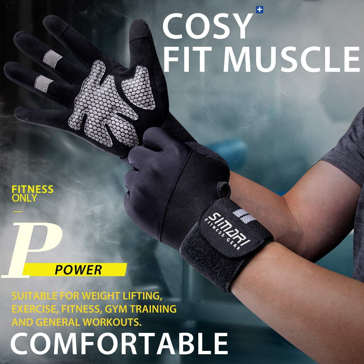 SIMARI Full Finger Weight Lifting Gloves with Wrist Support - Full Palm ...