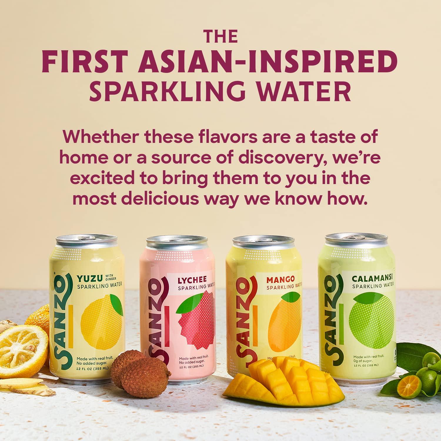 Sanzo Yuzu Lemon Sparkling Water 12-Pack - Real Fruit, Sugar-Free, Non ...