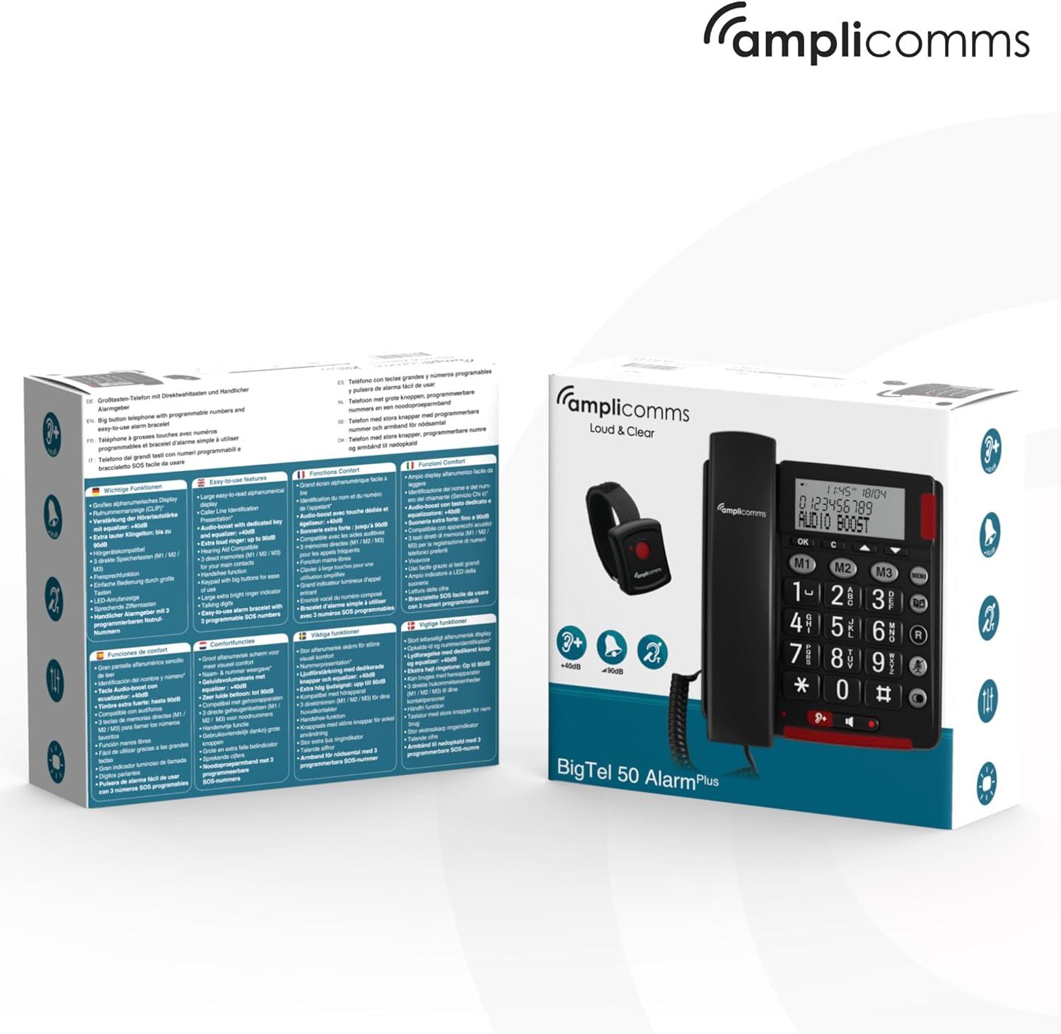 Amplicomms BigTel 50 Alarm Plus Corded Phone for Elderly - Hearing Aid ...