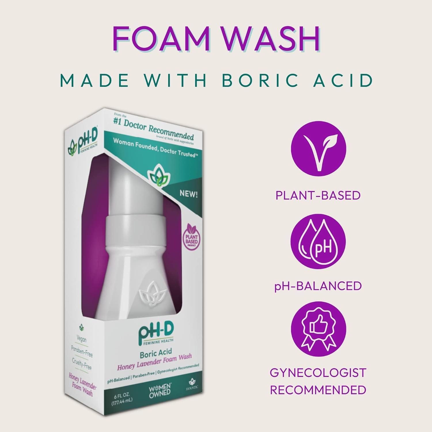 pH-D Feminine Health Boric Acid Foam Wash - 6 fl oz - Honey Lavender - pH-Balanced, Paraben-Free ...