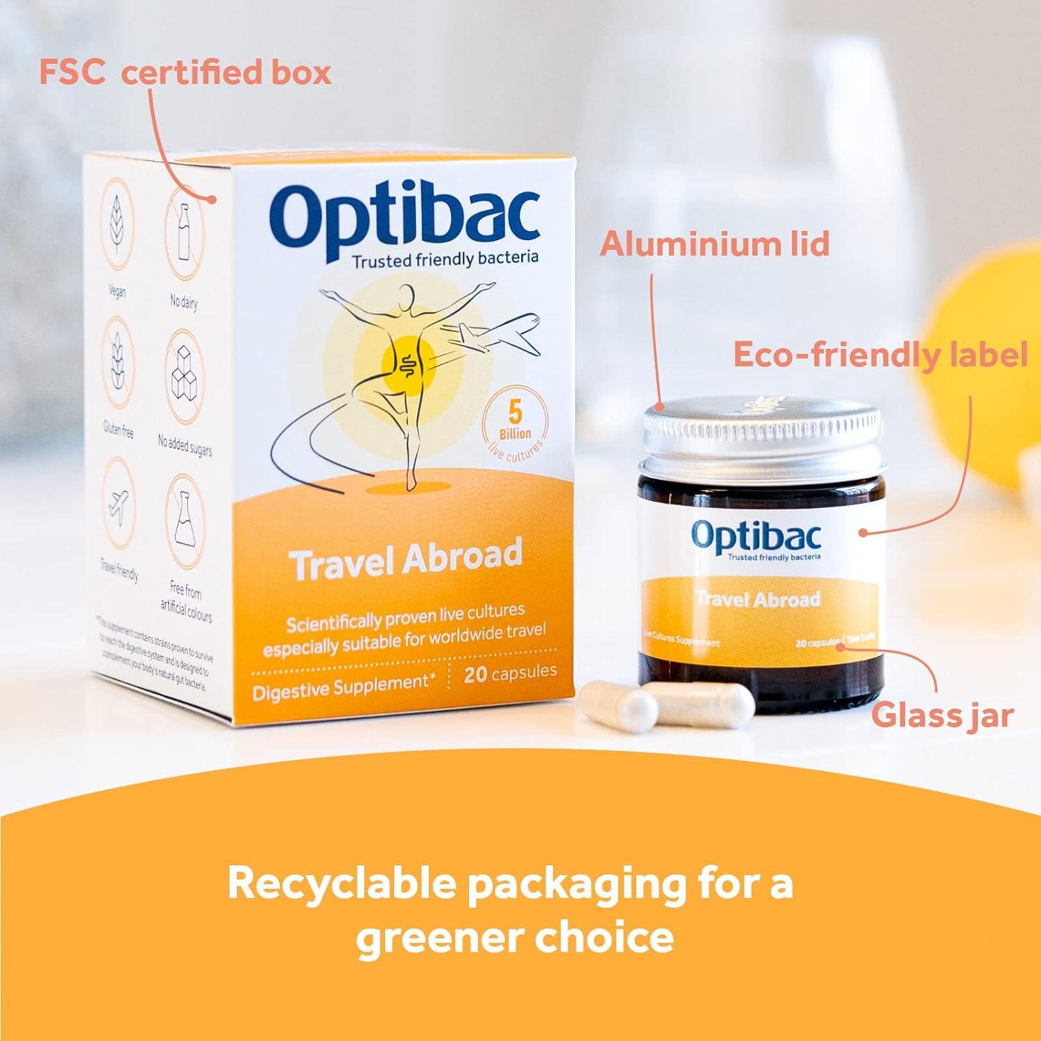 Optibac Travel Abroad Probiotics - Vegan Digestive Supplement for Gut ...