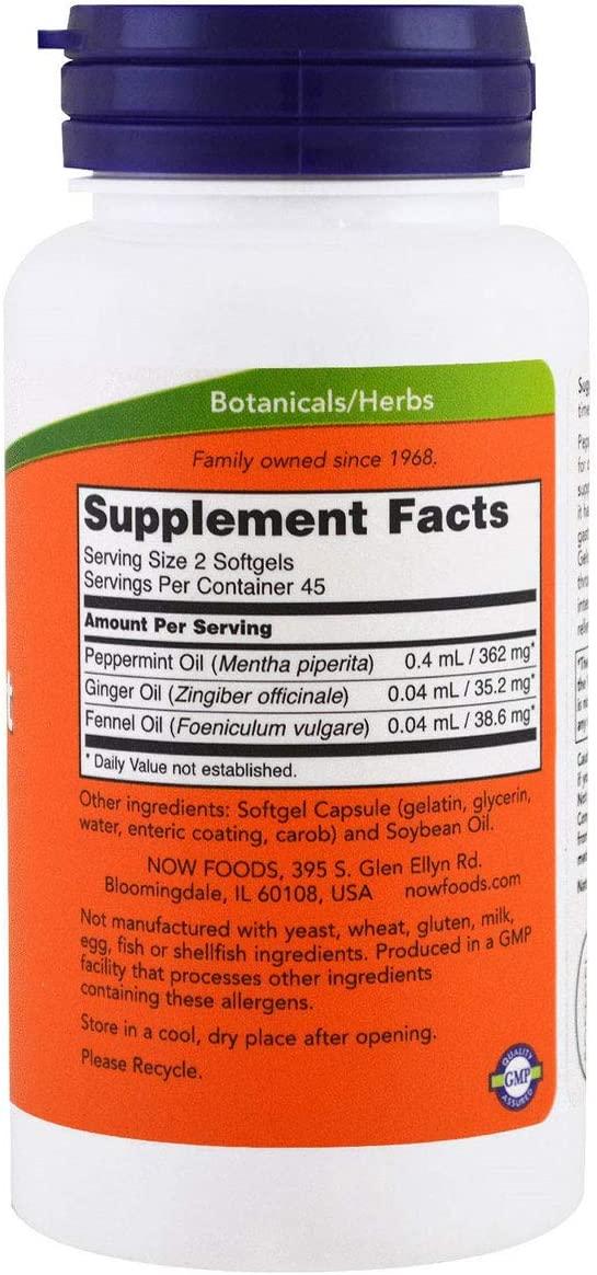 Now Supplements Peppermint Gels with Ginger & Fennel Oils - Digestive ...