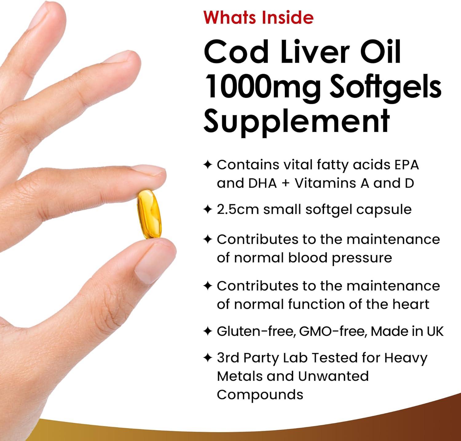 High Strength Cod Liver Oil Capsules 1000mg - 90 Softgels with Omega 3 ...