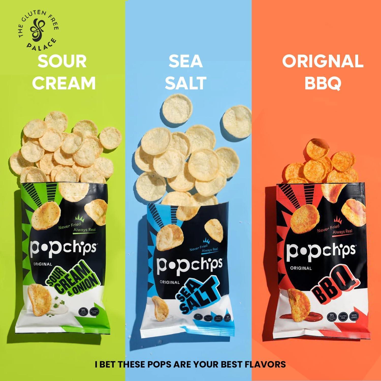 Pop Chips Variety Pack 30 Pack Snack Box 12 BBQ 12 Sea Salt and 6 Sour ...