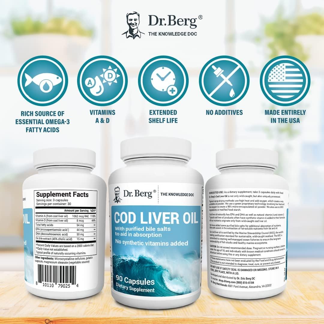 Dr. Berg's Cod Liver Oil Capsules: Omega-3 DHA & EPA for Heart, Brain ...